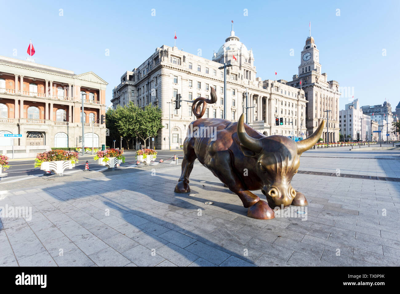Copper Bull statue on the modern city street of shanghai Stock Photo ...