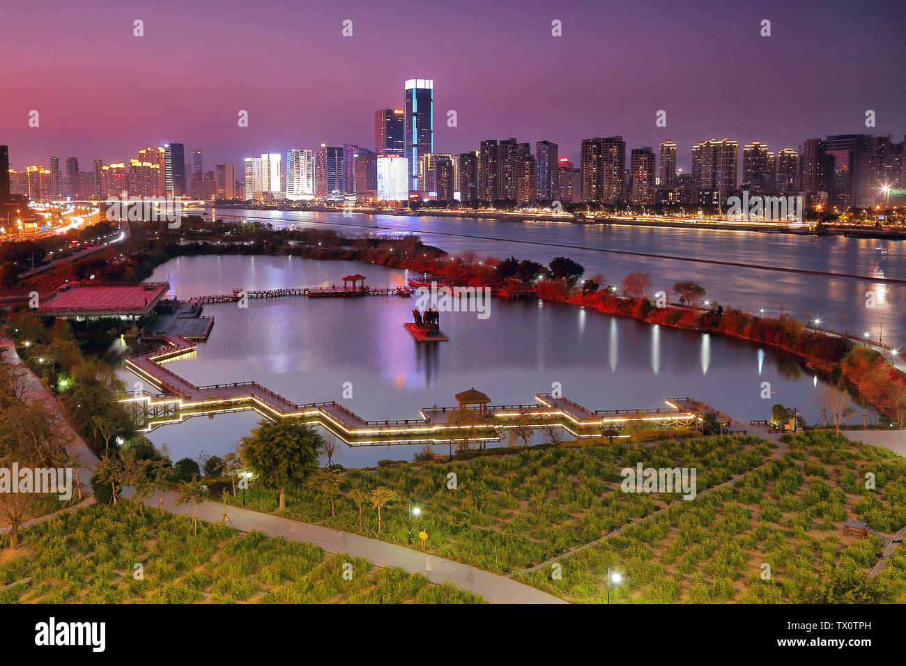 Fuzhou huahai park strait financial street night view architecture hi ...