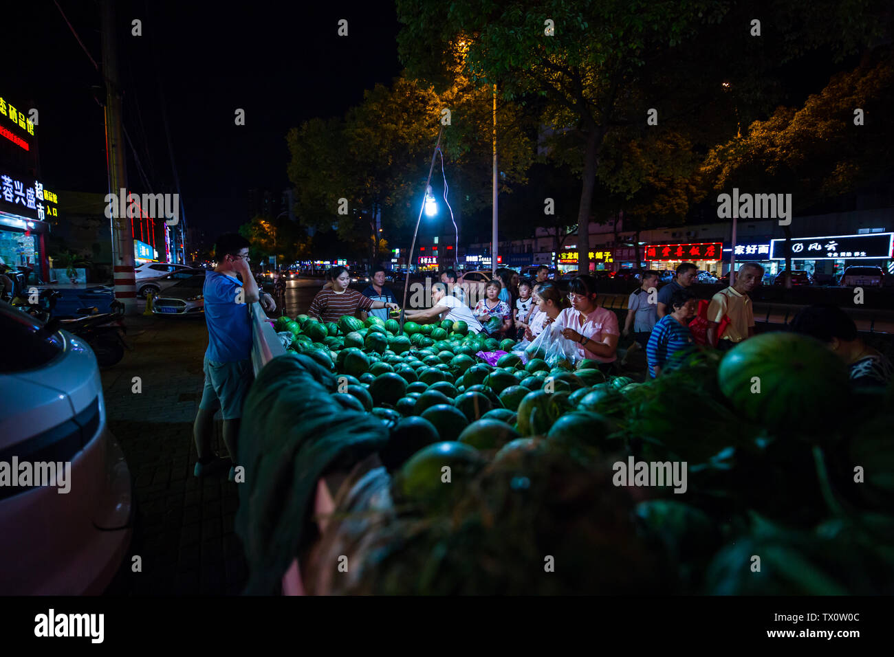 Night view of Grand Factory Alcadia walking commercial street Stock ...