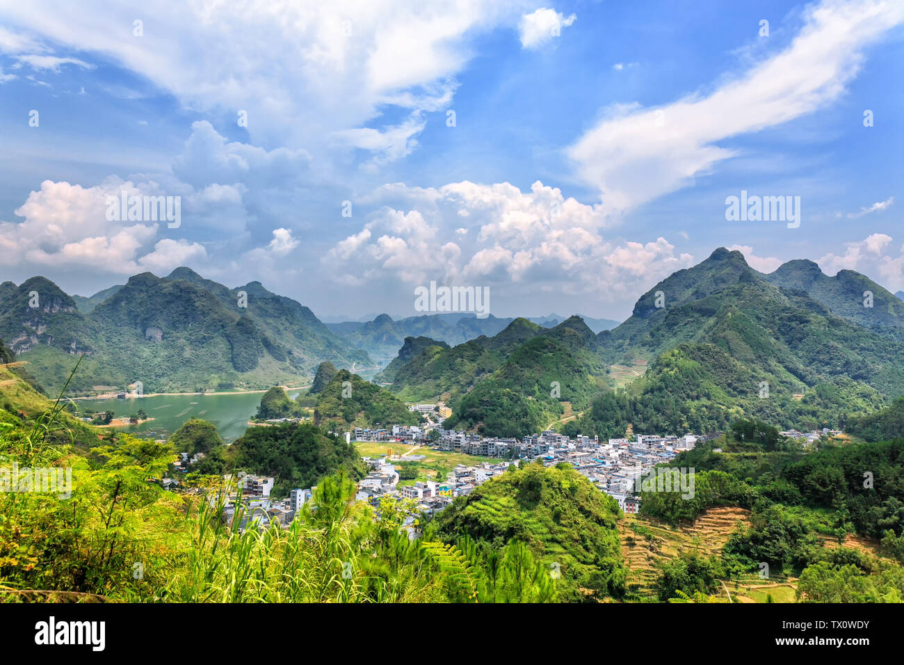 Mountain villages, water townships, mountainous areas Stock Photo - Alamy