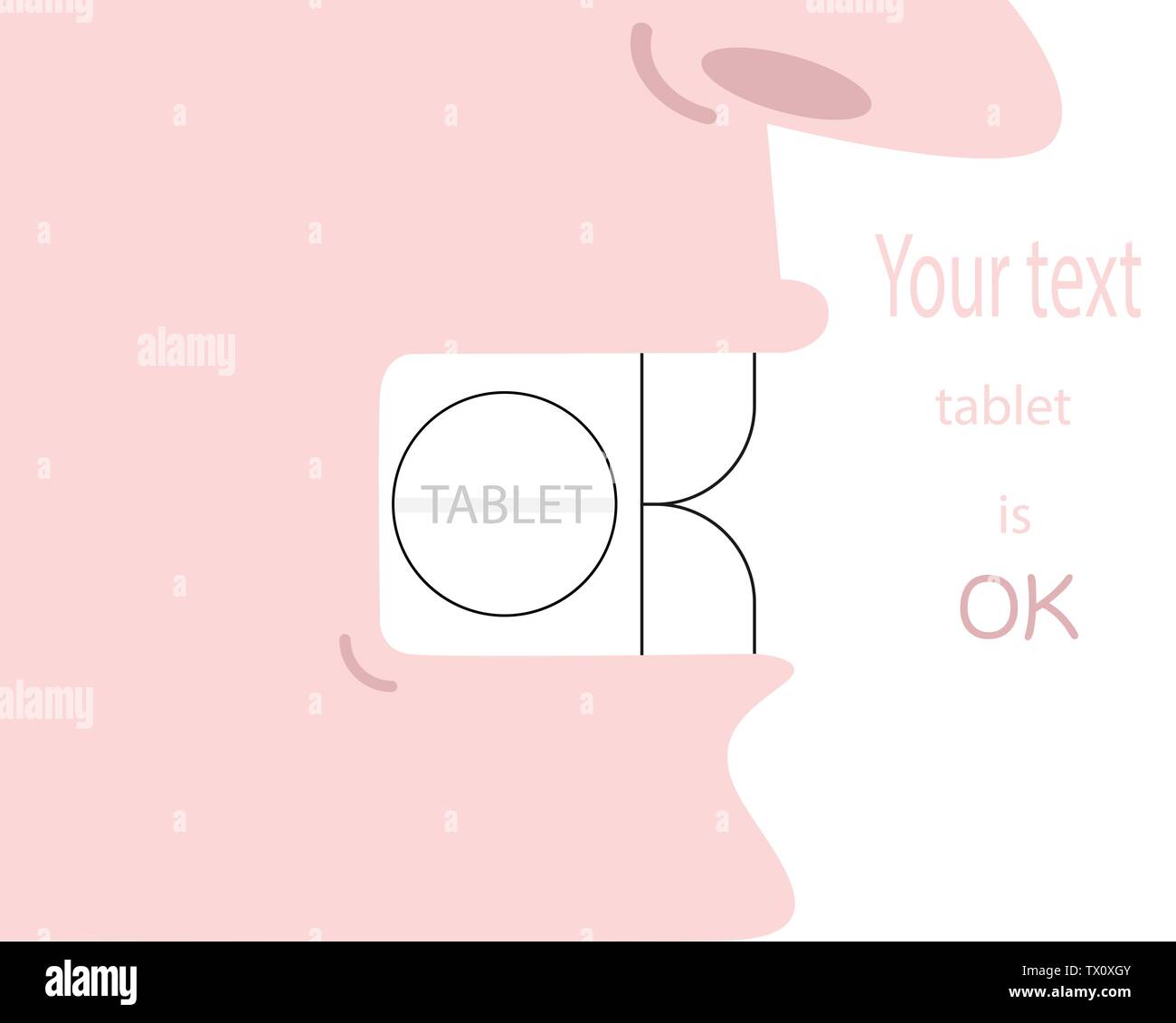 Advertising drugs. Illustration of taking a pill. The tablet and teeth ...