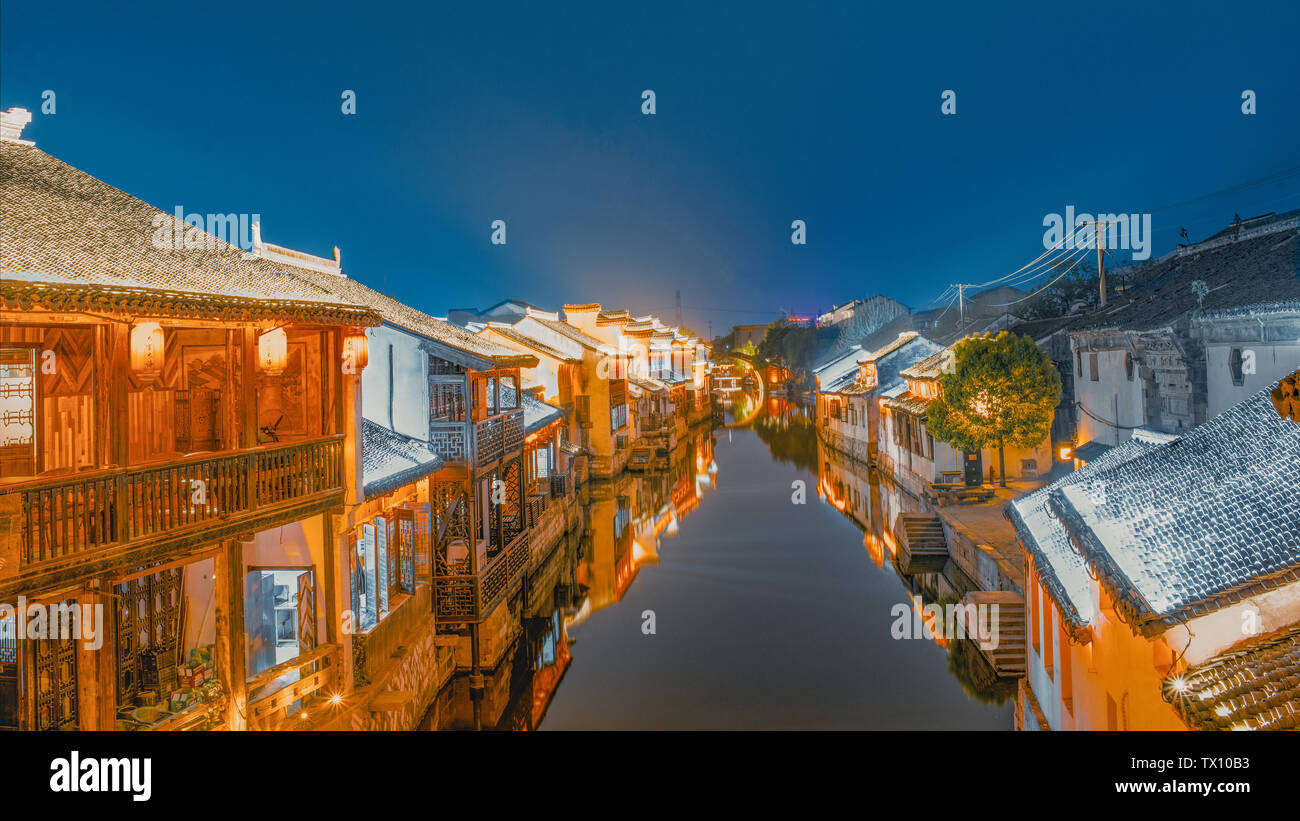 Night view of the ancient town of Nanxun Stock Photo - Alamy