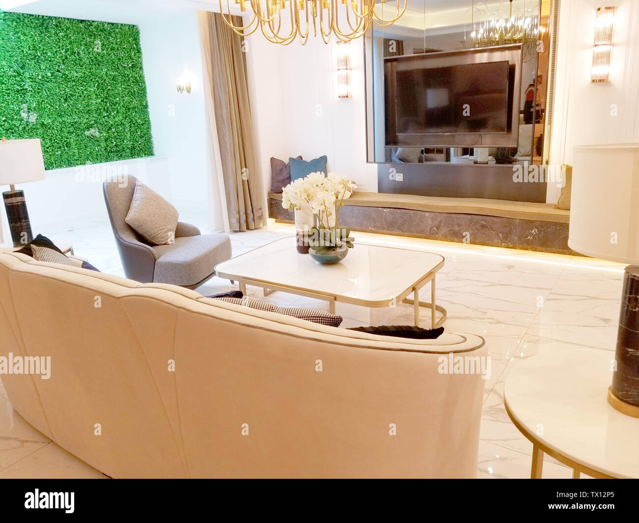 Tv coffee table model room design design design decoration hi-res stock ...