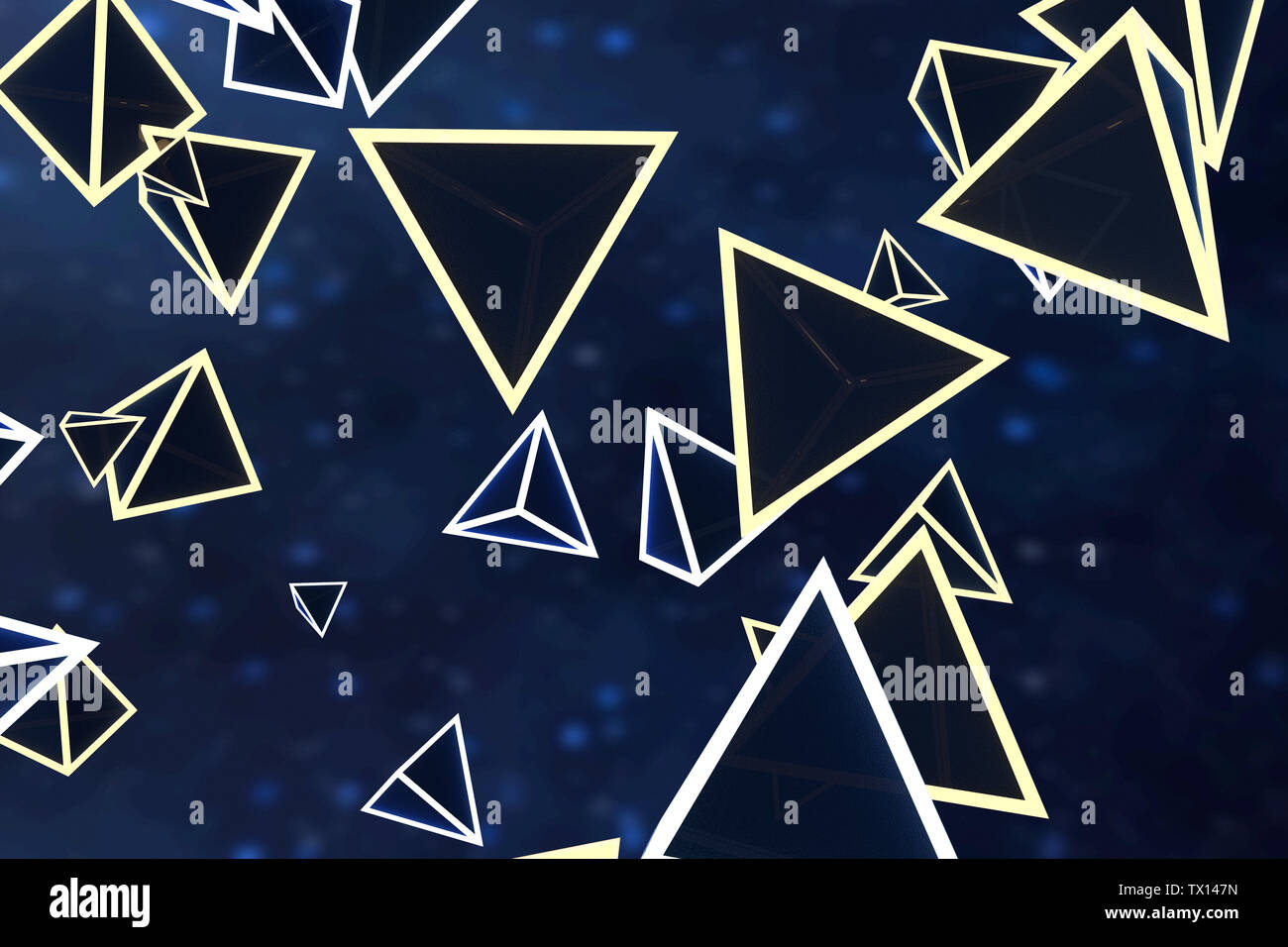 Three-dimensional rendering, triangular transparent gem against dark ...