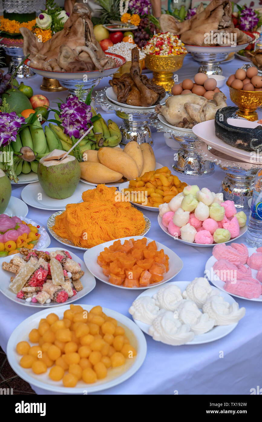 Sacrificial offering food for pray to god and memorial to ancestor ...