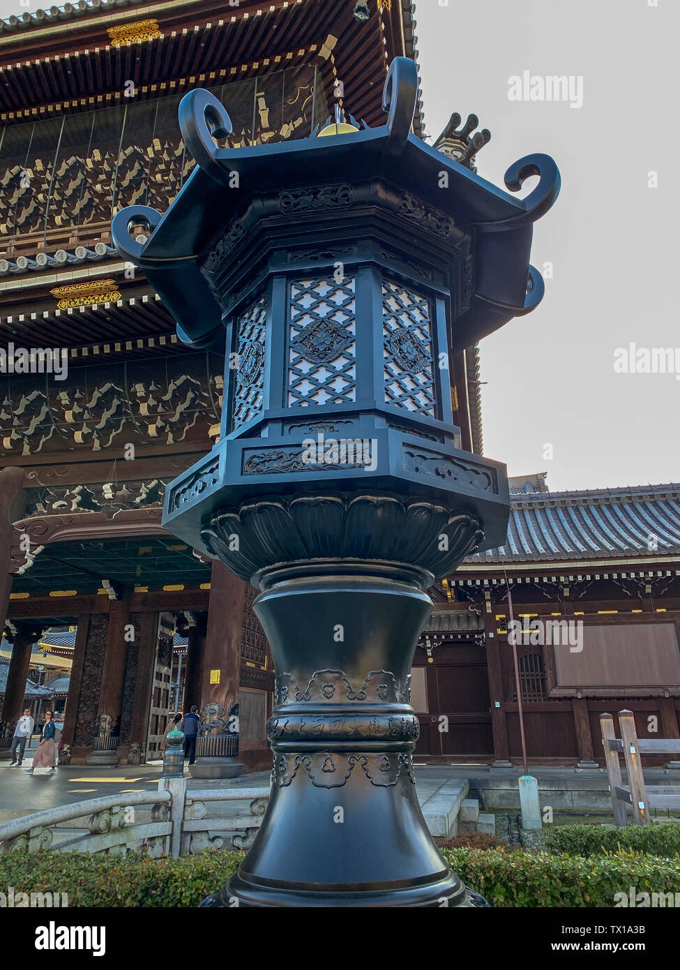 Bronze lantern (Tourou) and Main Gate at the Shinshu Hotani-ha or ...