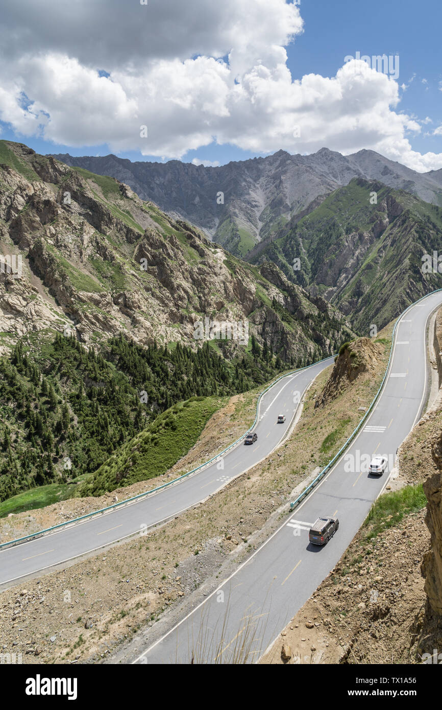 The plateau forest Panshan Road along the G217 Doku Highway under the ...
