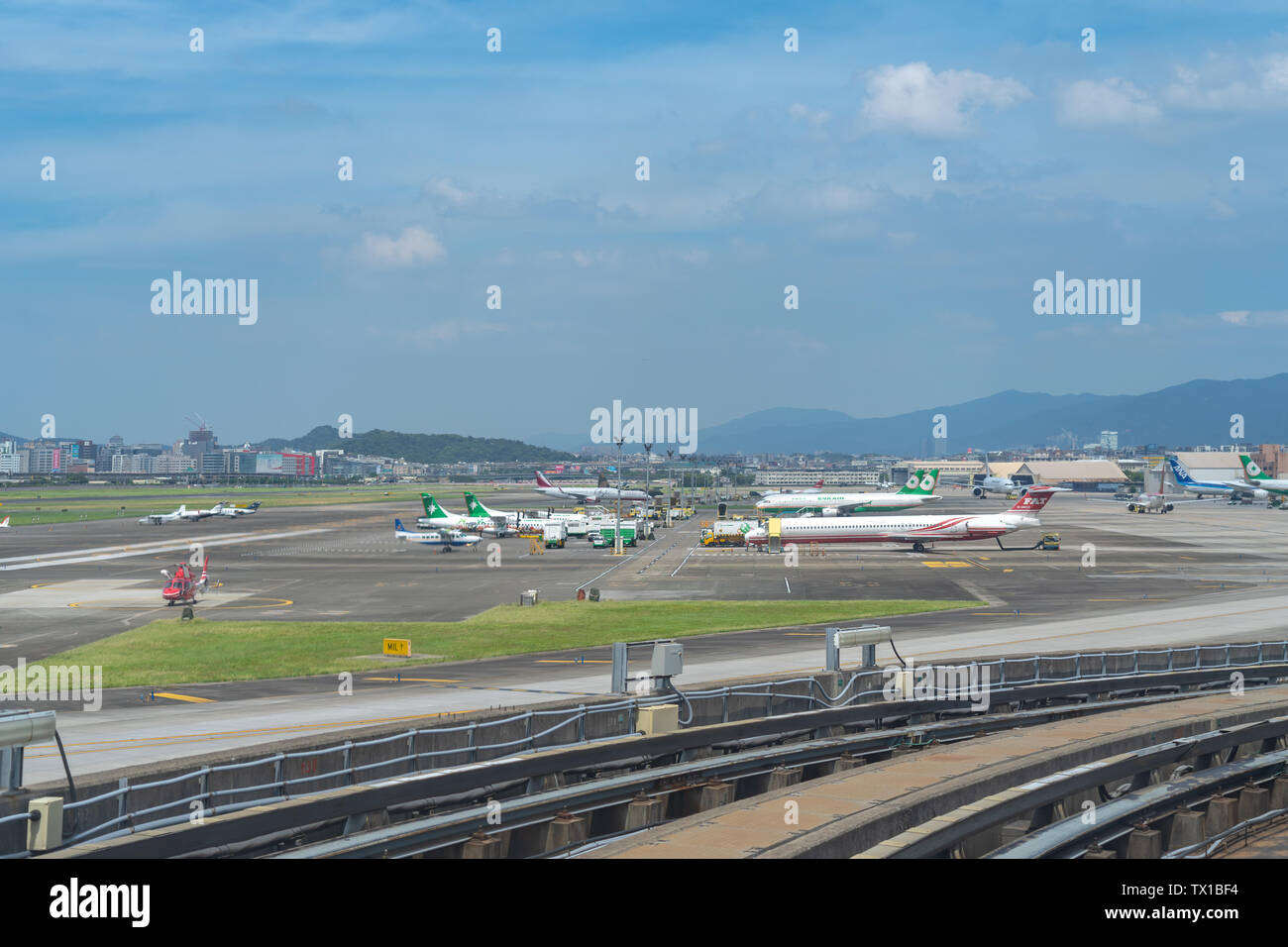 Taipei Songshan Airport. View from the MRT Wenhu line compartment Stock ...