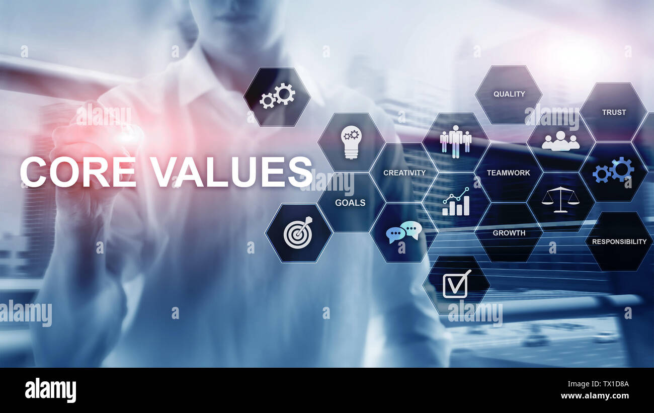 Core values concept on virtual screen. Business and finance solutions ...