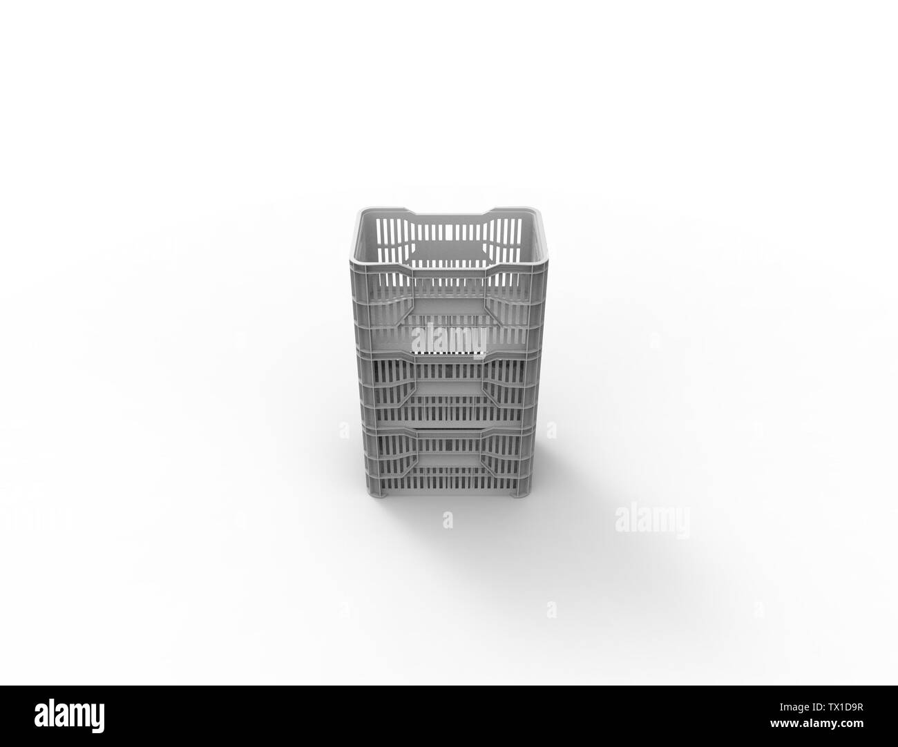 3d rendering of a stackable plastic storage crate box isolated in white ...