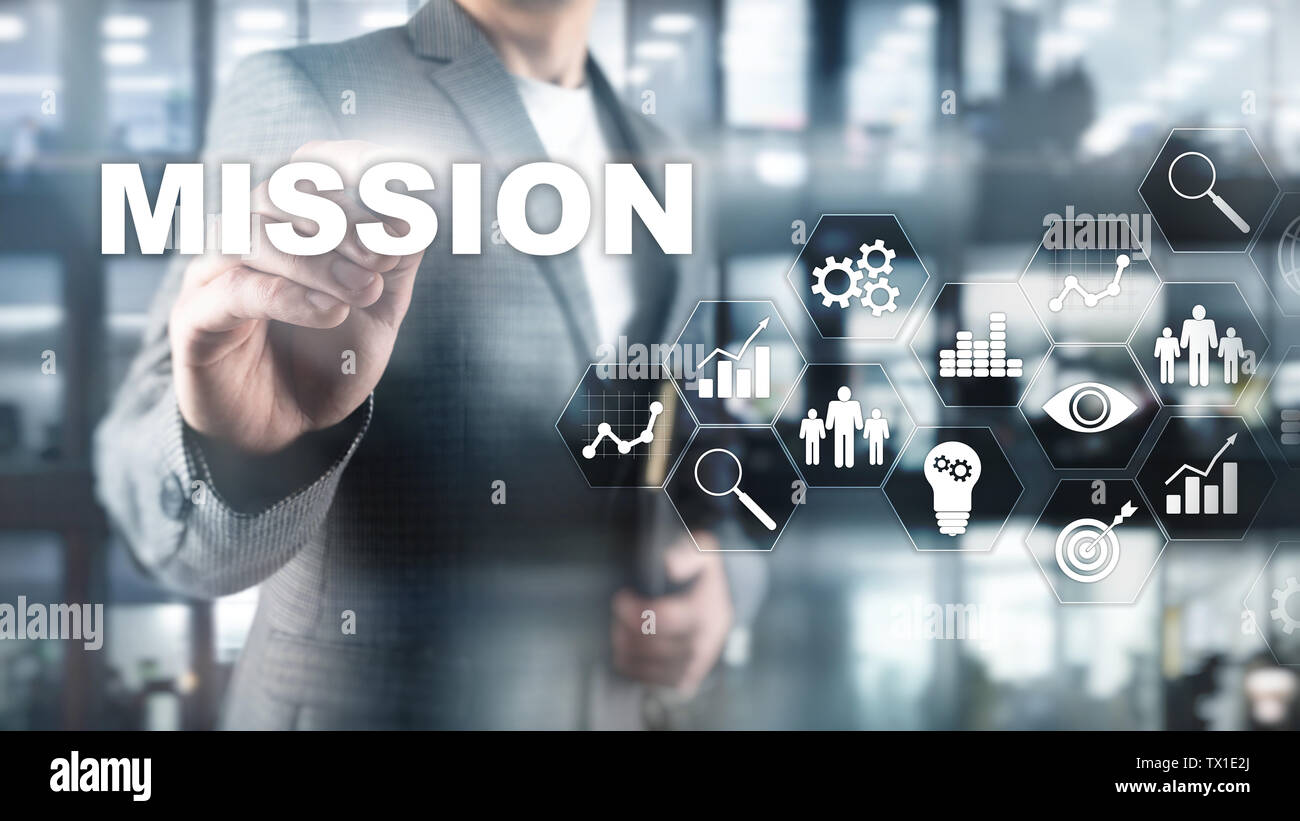 Mission business concept. Finacial success chart concept on virtual ...