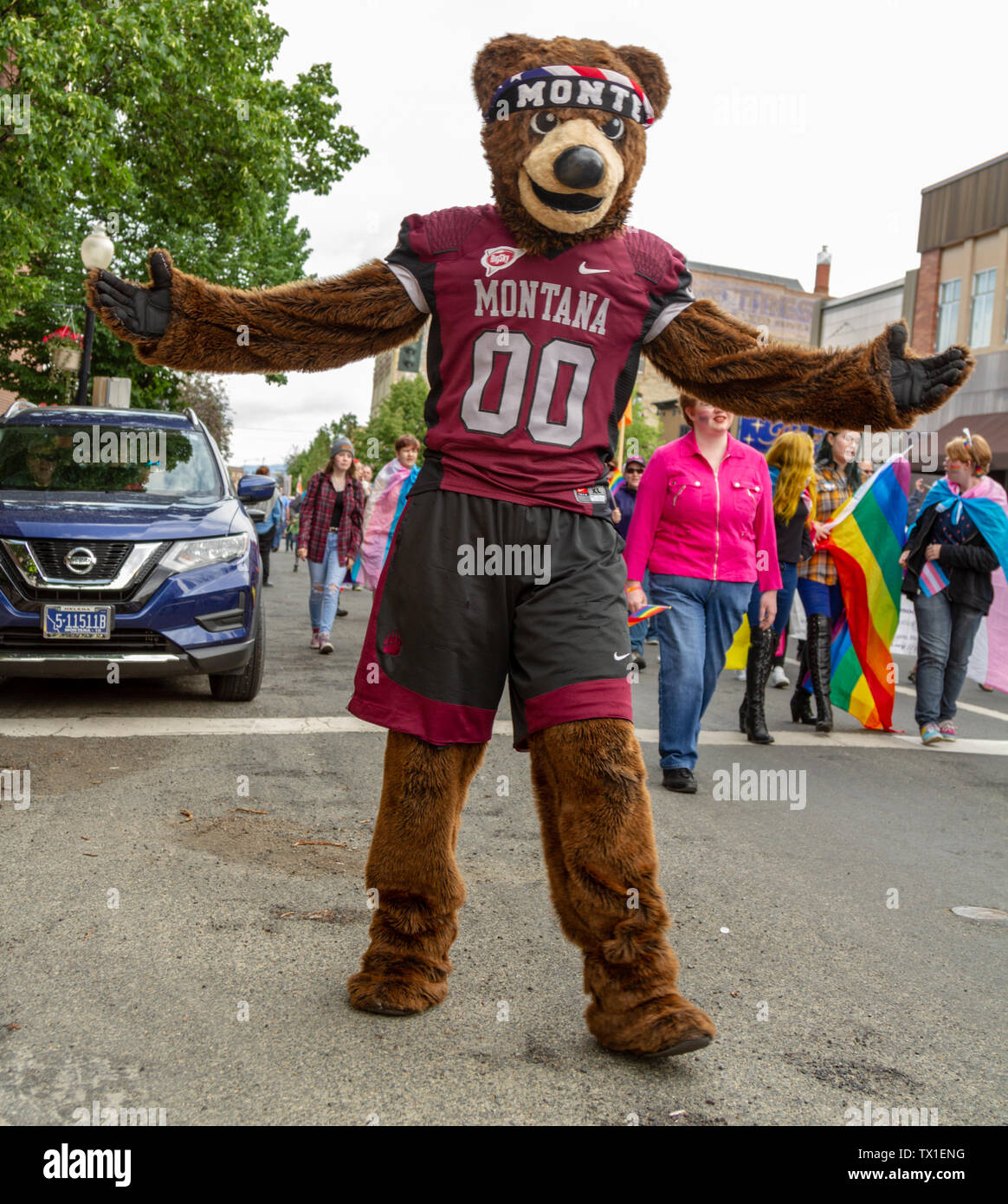 The University of Montana mascot "Monte" marching in support of the ...