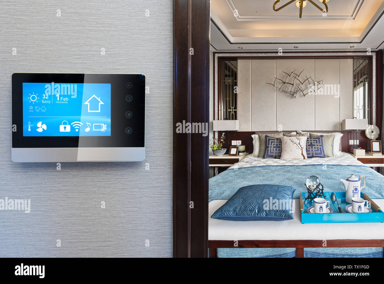 smart screen with smart home with modern living room Stock Photo - Alamy