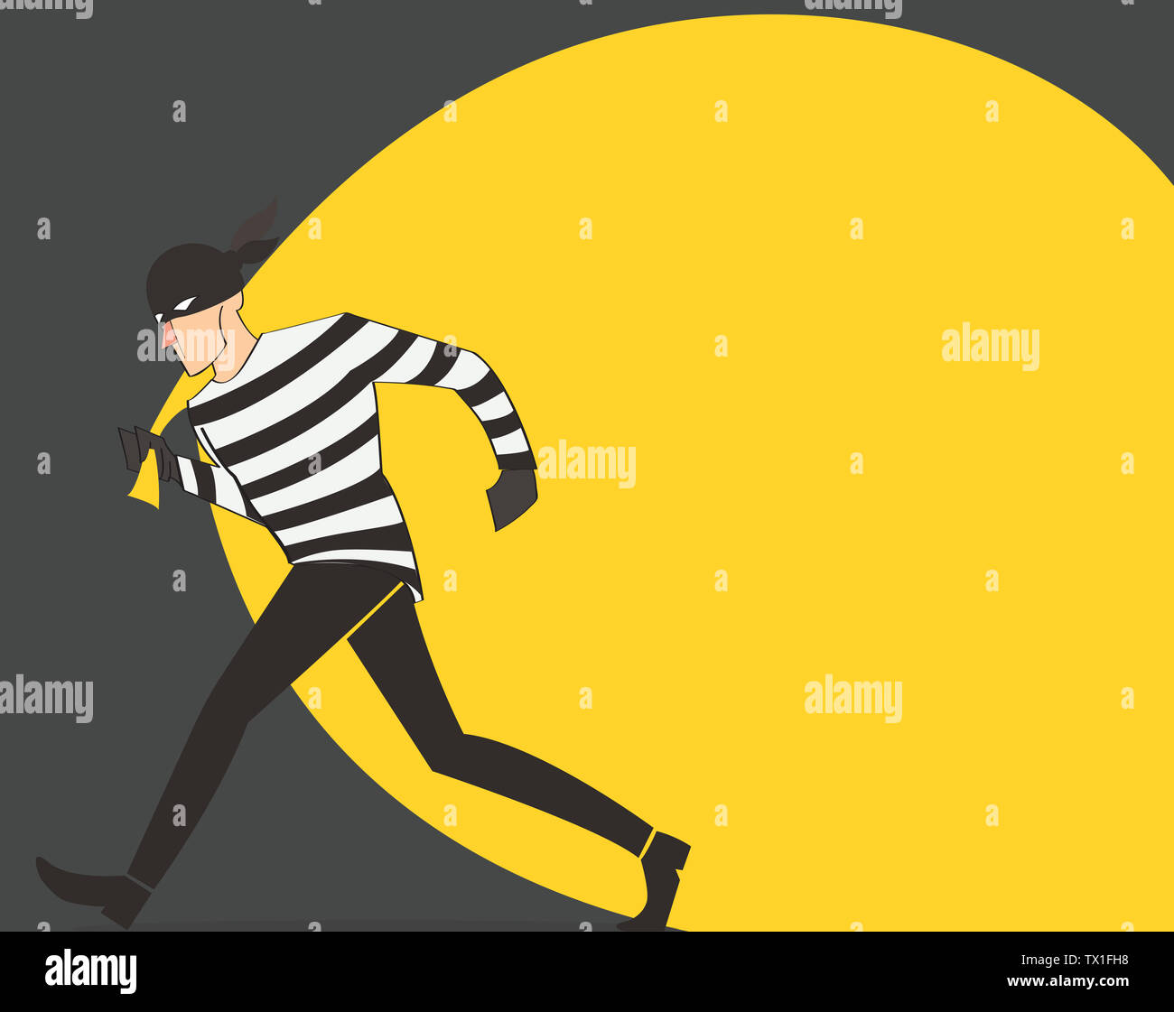 thief in a mask character bandit cartoon illustration with robber bag ...