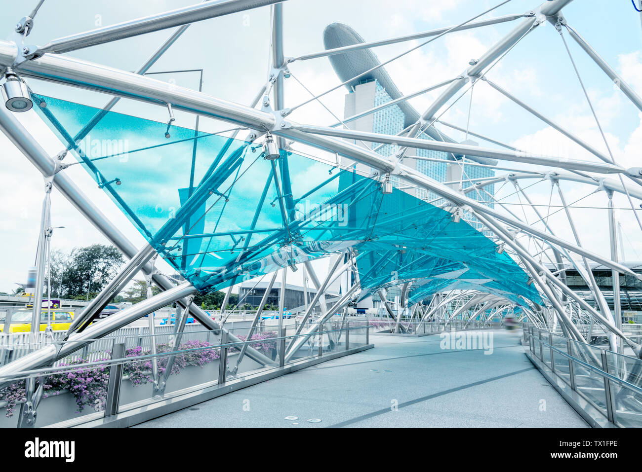 footpath with abstract steel construction and glass cover Stock Photo ...