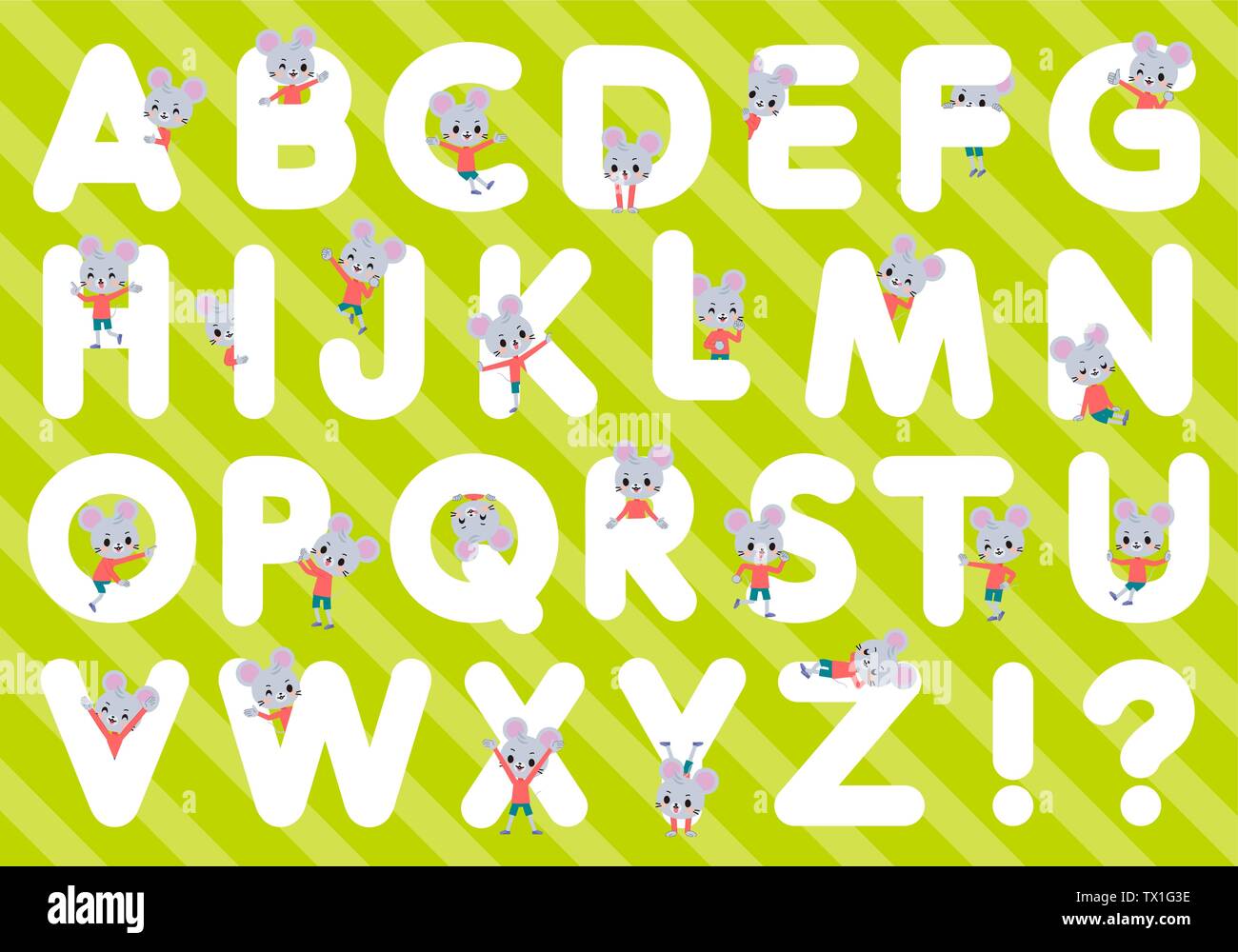 A set of mouse boy designed with alphabet.Characters with fun ...