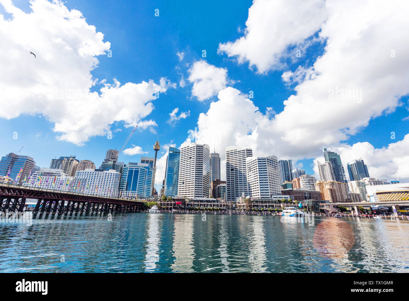 Skyline and office building at seashore Stock Photo - Alamy