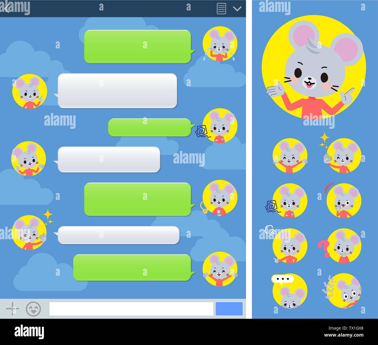 A set of mouse boy with expresses various emotions on the SNS window ...