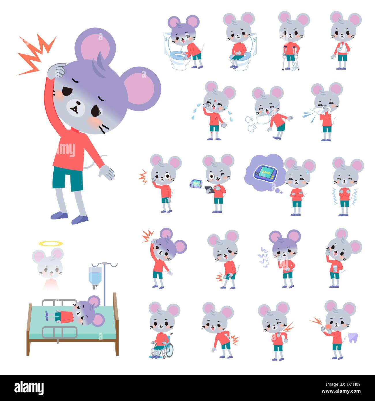 A set of mouse boy with injury and illness.There are actions that ...