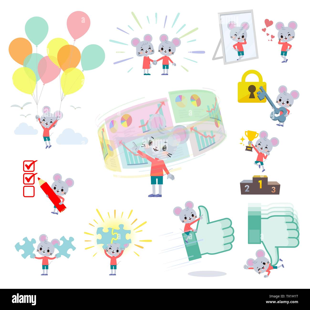 A set of mouse boy on success and positive.There are actions on ...