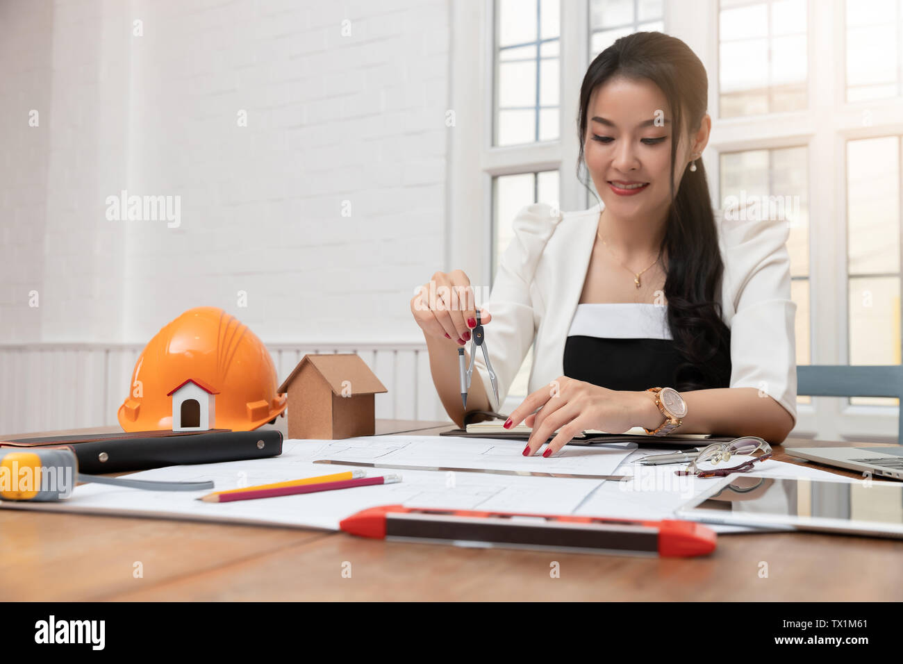 Engineer and Architect concept, Engineer Architects office team working ...