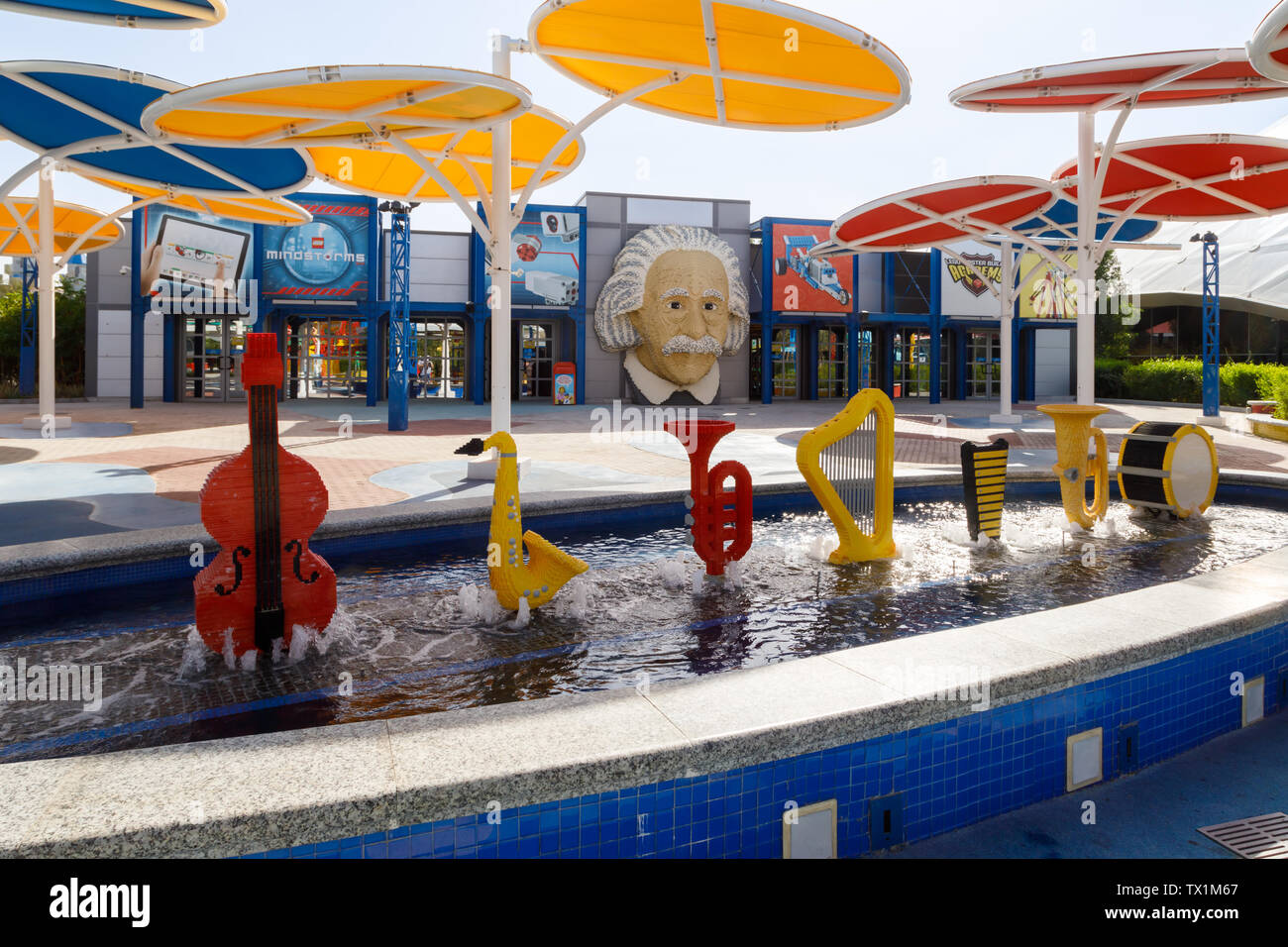 DUBAI, UAE, JANUARY 09, 2019: Fountain with musical instruments made of ...
