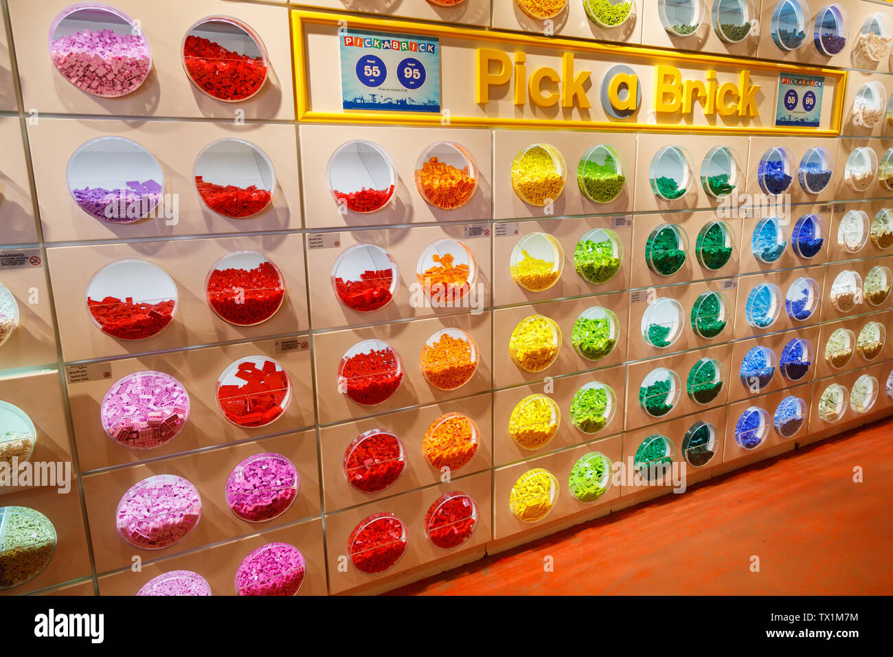 DUBAI, UAE, JANUARY 09, 2019: Variety of coloured construction toys on ...