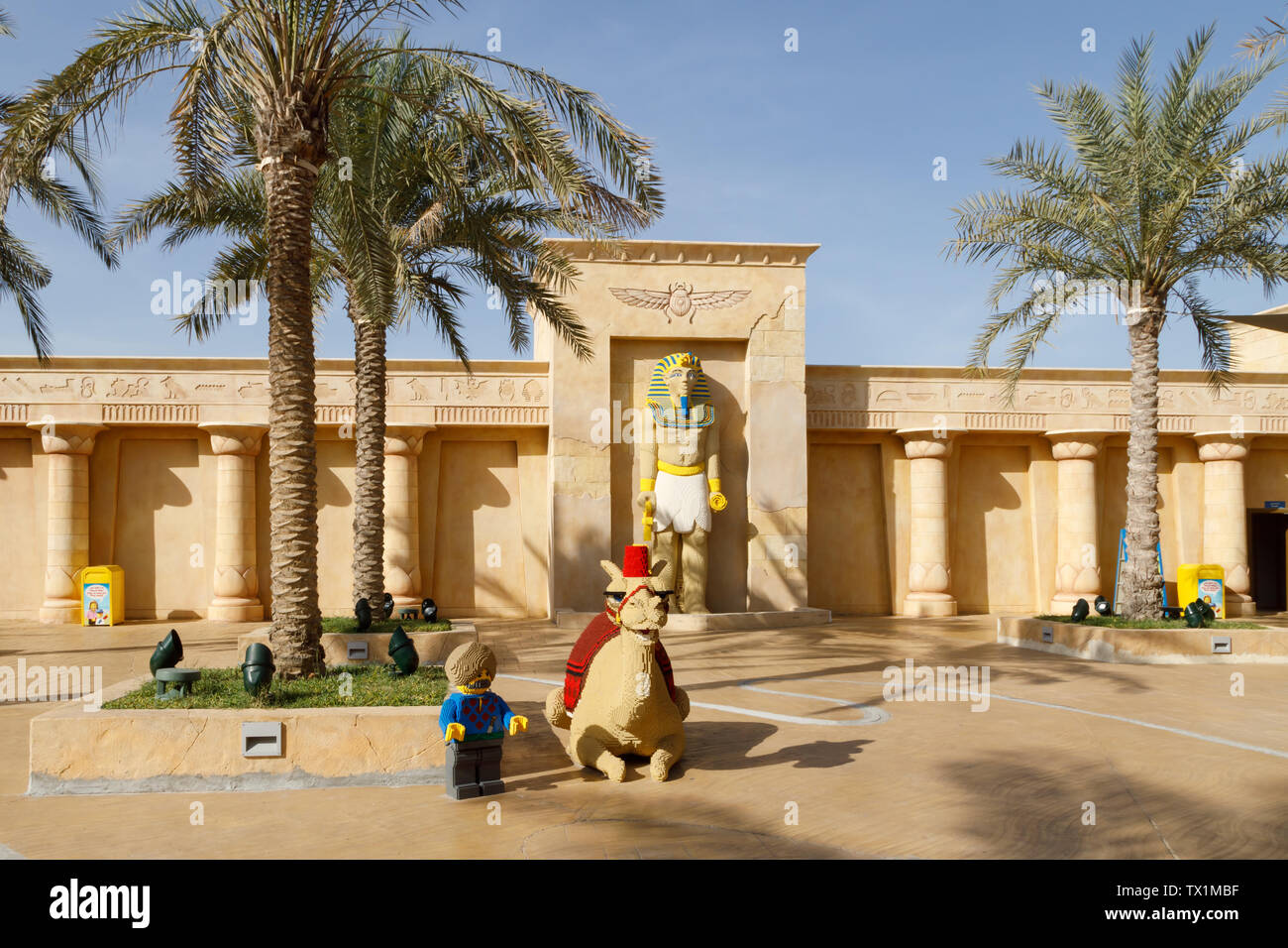 DUBAI, UAE, JANUARY 09, 2019: Sculpture of a camel made of Lego bricks ...