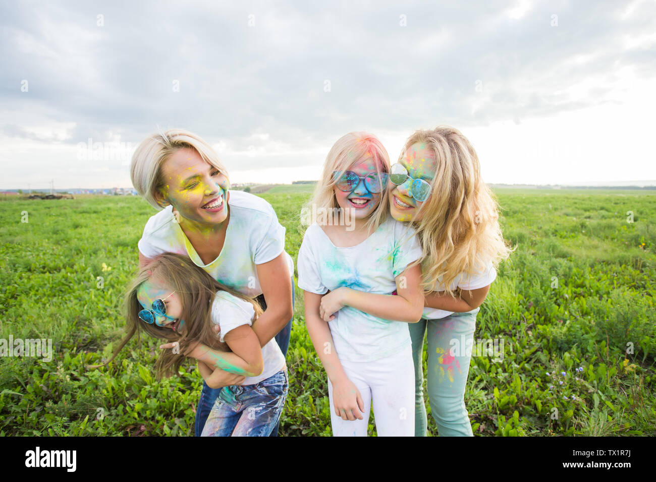 Friendship, holidays, color concept - Portrait of beautiful and happy ...