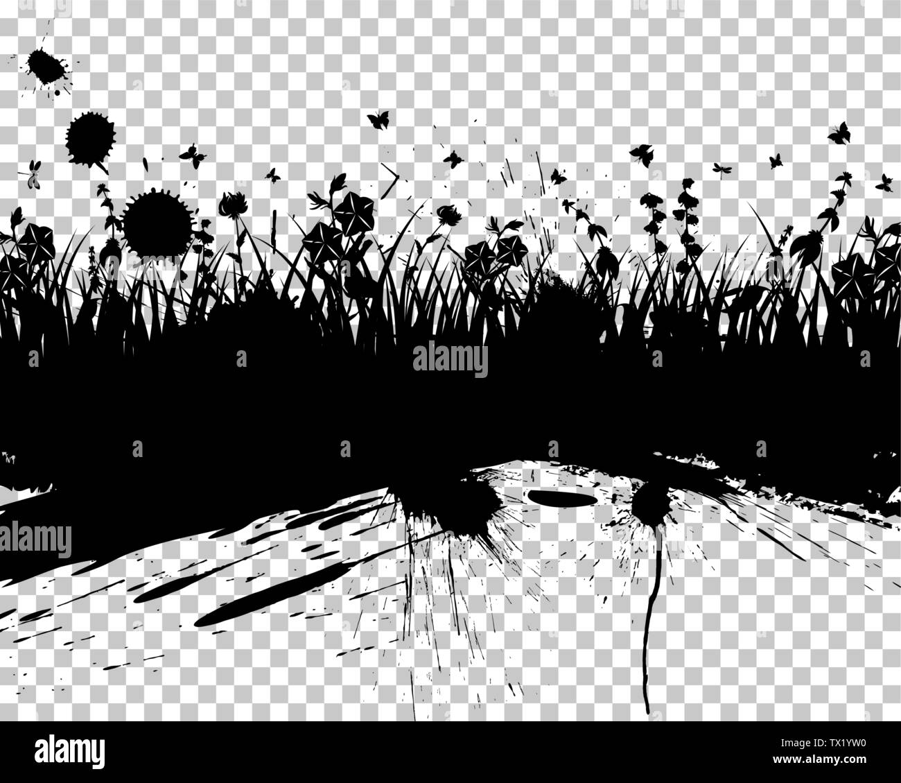 Abstract grunge vector background with grass and flowers Stock Vector ...