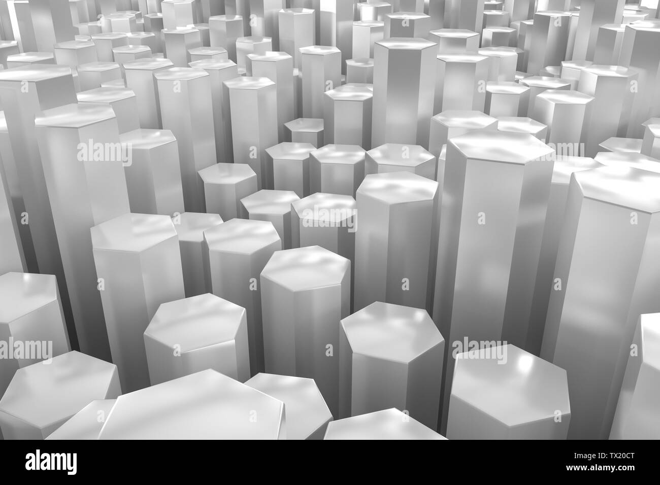 Hexagonal column dispersion, three-dimensional rendering Stock Photo ...