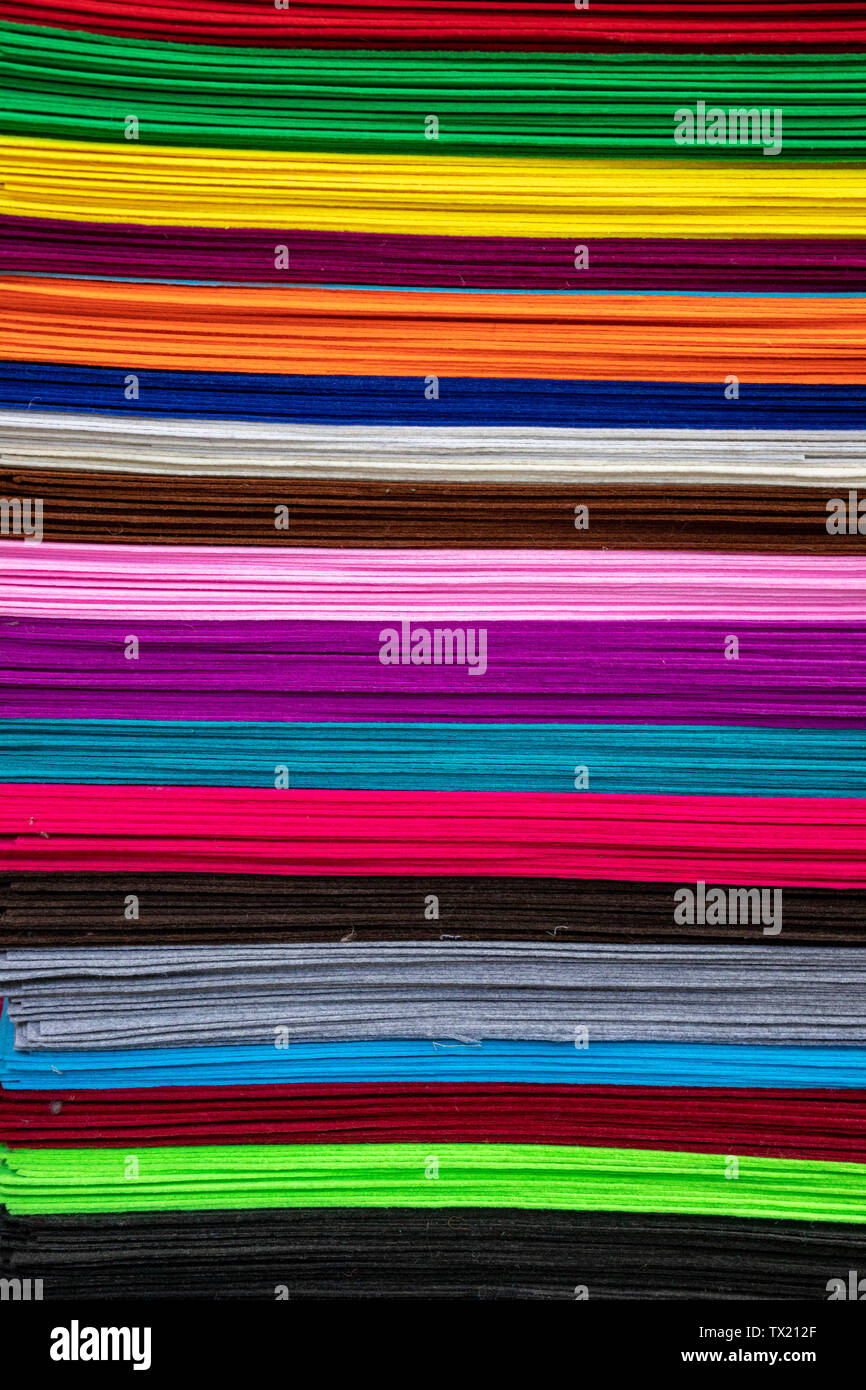 Felt fabrics of various colors in the oriental market closeup. Travel ...