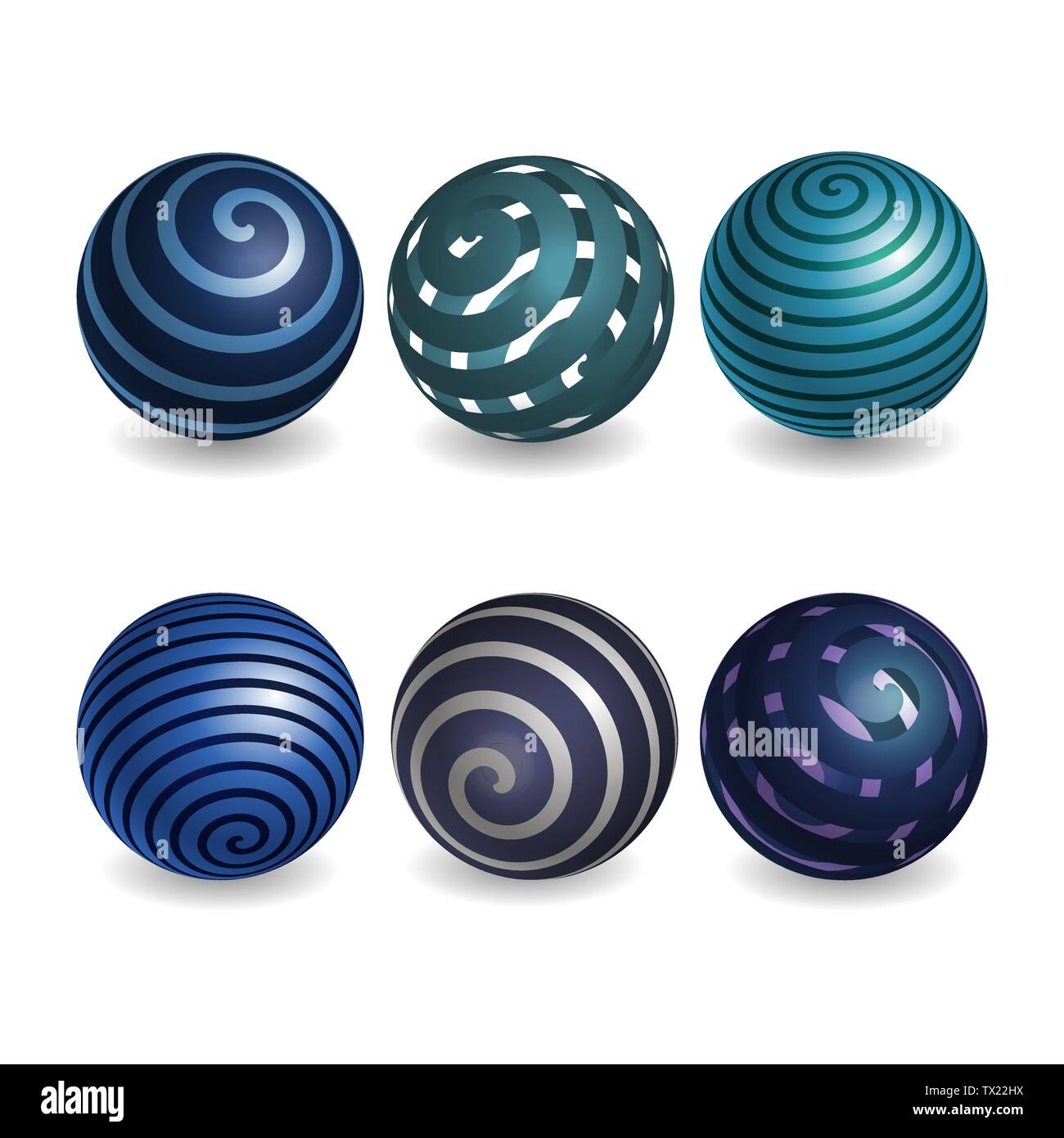 Set of color realistic three-dimensional spheres isolated on white ...