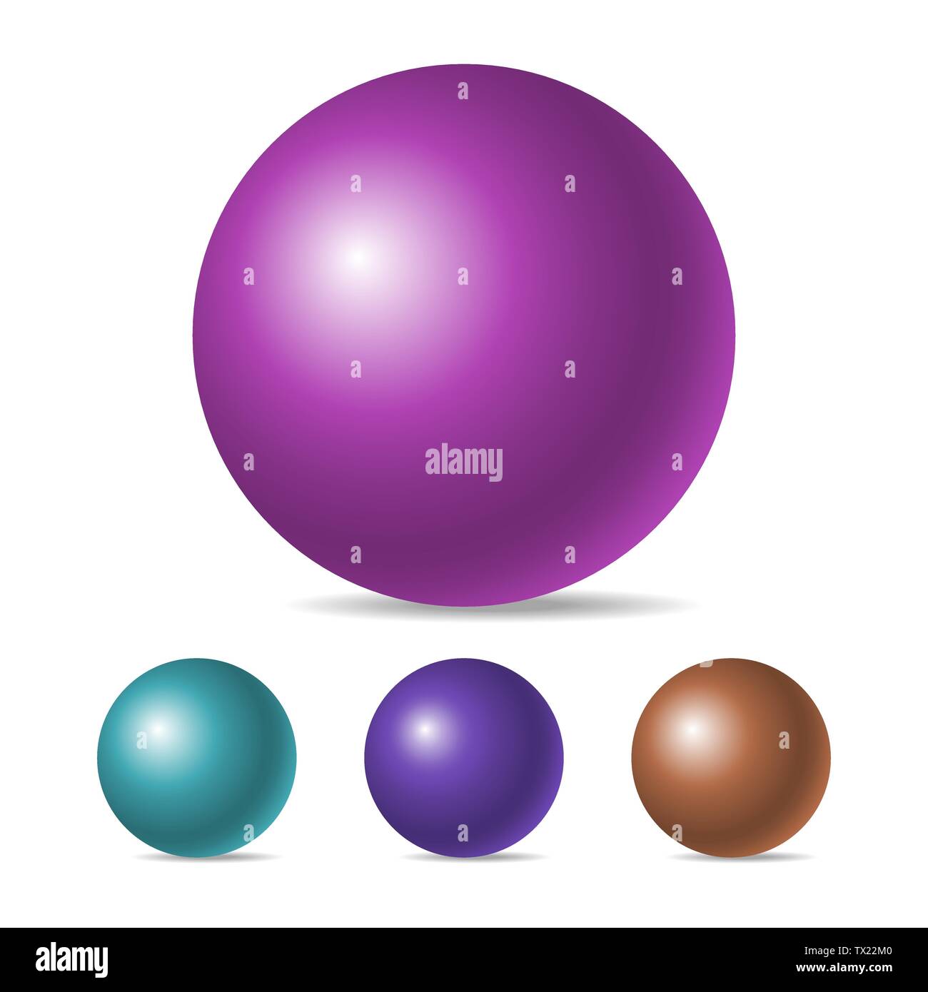 Set of color realistic three-dimensional spheres isolated on white ...