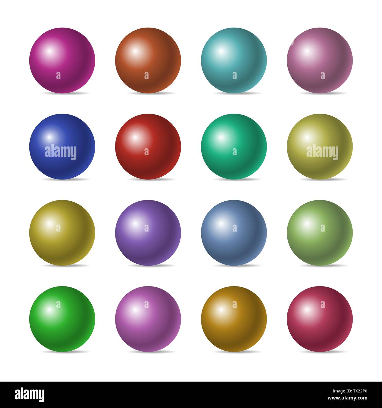 Set of color realistic three-dimensional spheres isolated on white ...