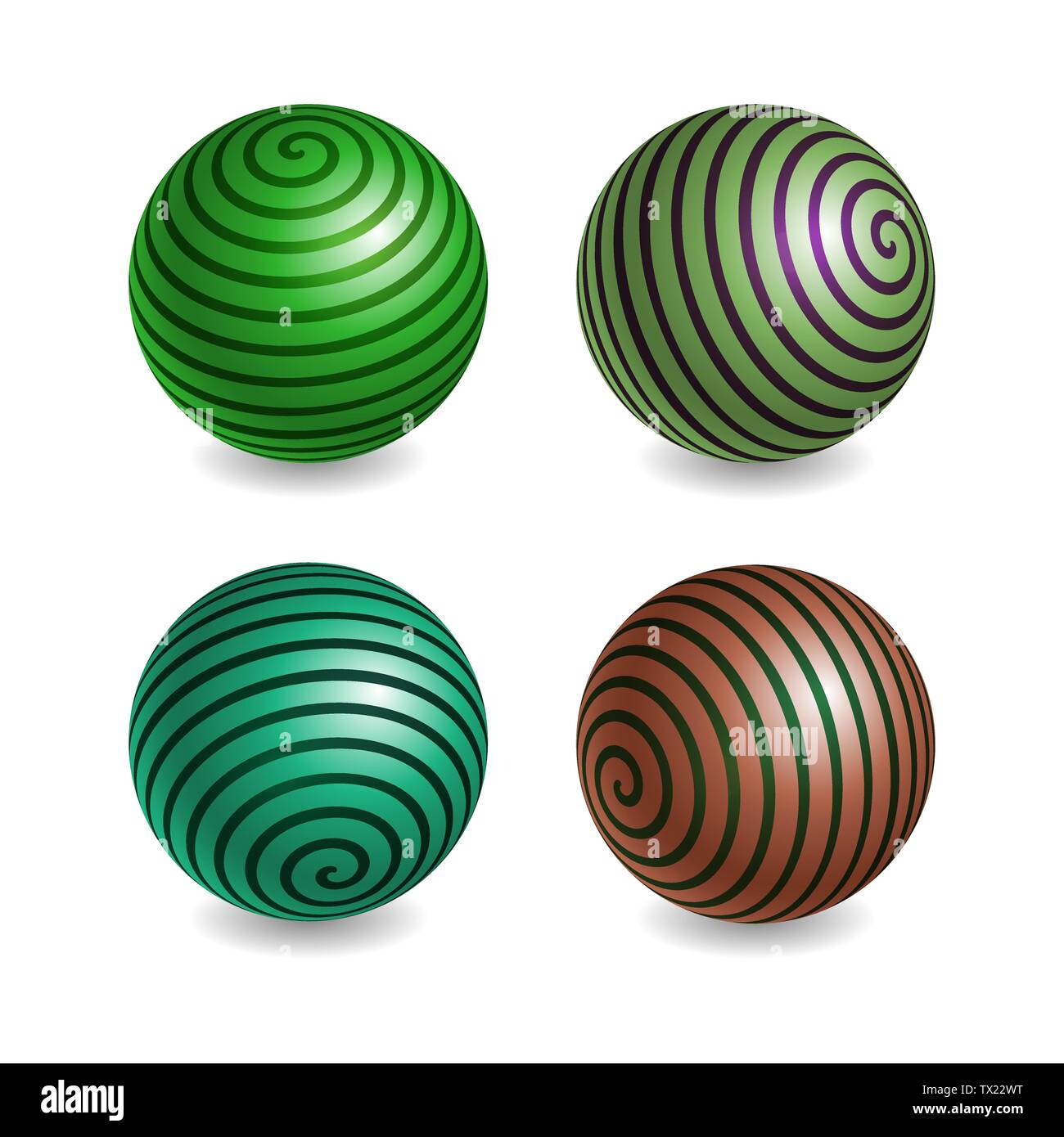 Set of color realistic three-dimensional spheres isolated on white ...