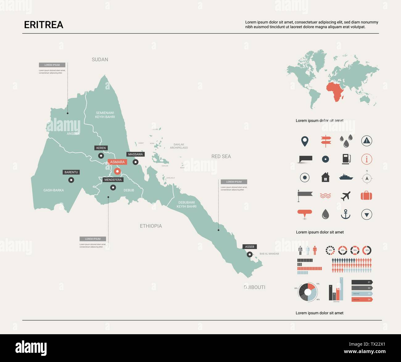 Vector map of Eritrea. Country map with division, cities and capital ...