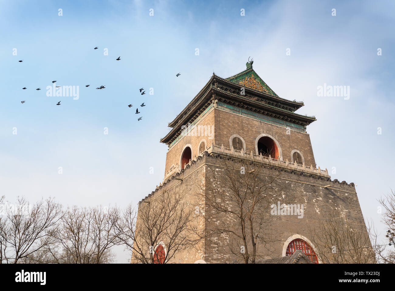 Beijing Clock Tower Winter Scenery Stock Photo - Alamy