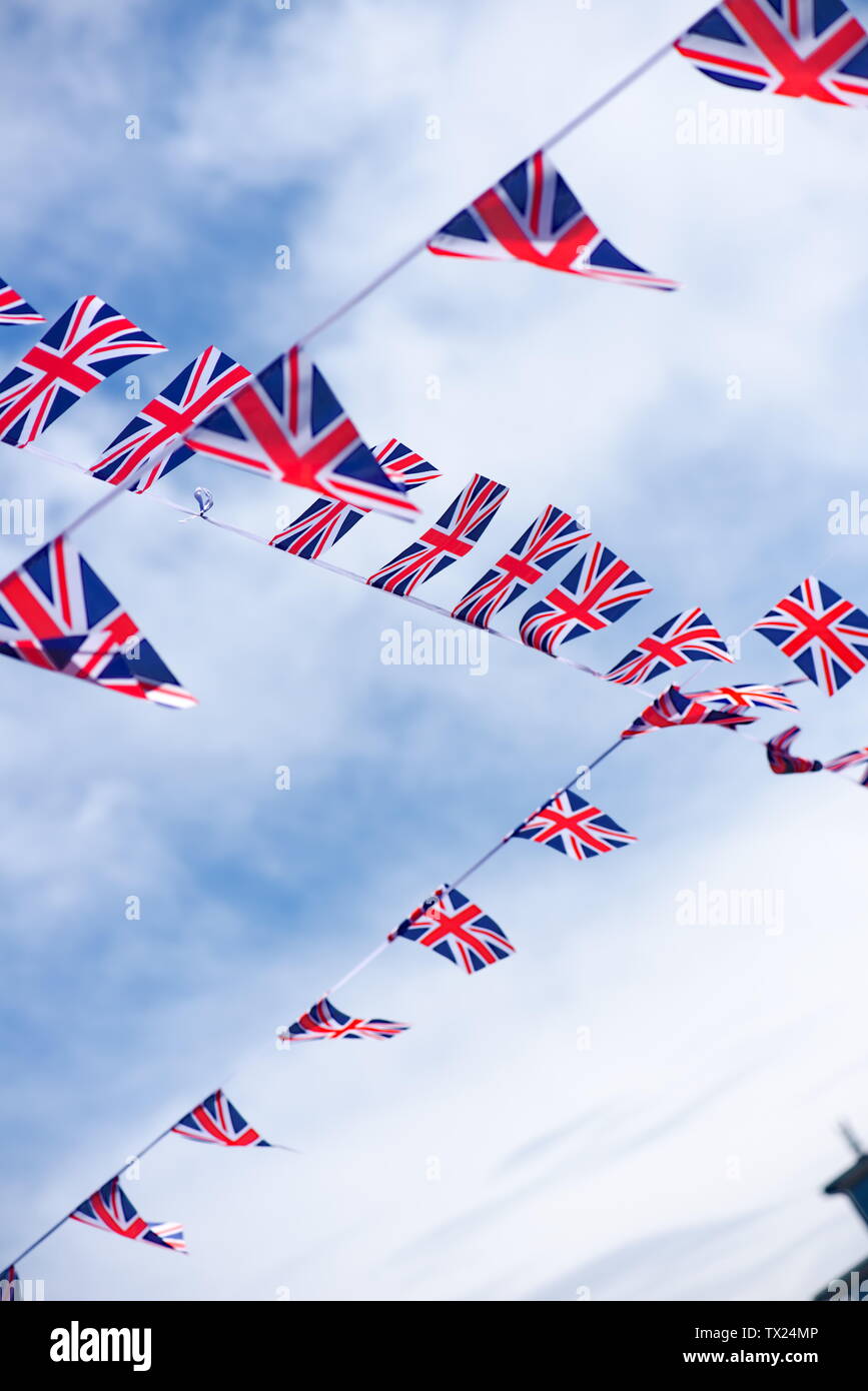pretty many United Kingdom (UK) flags placed diagonal with bokeh and ...