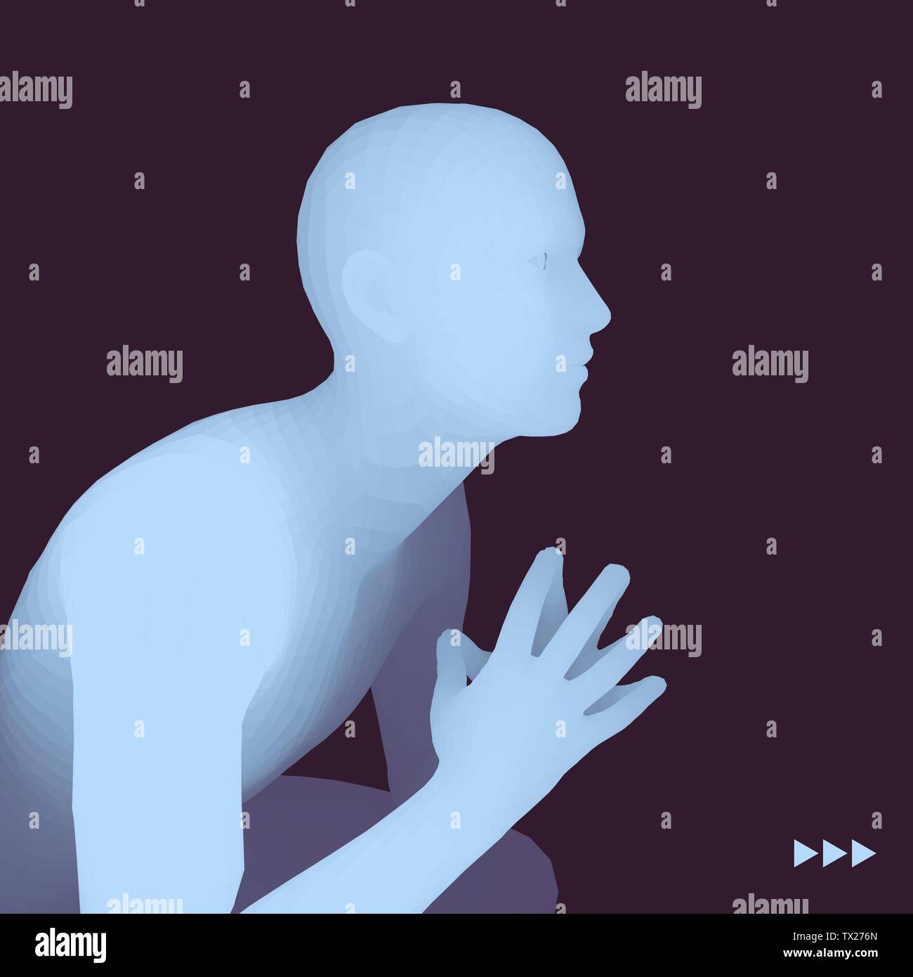 Man in a Thinker Pose. 3D Model of Man. Business, Science, Psychology ...