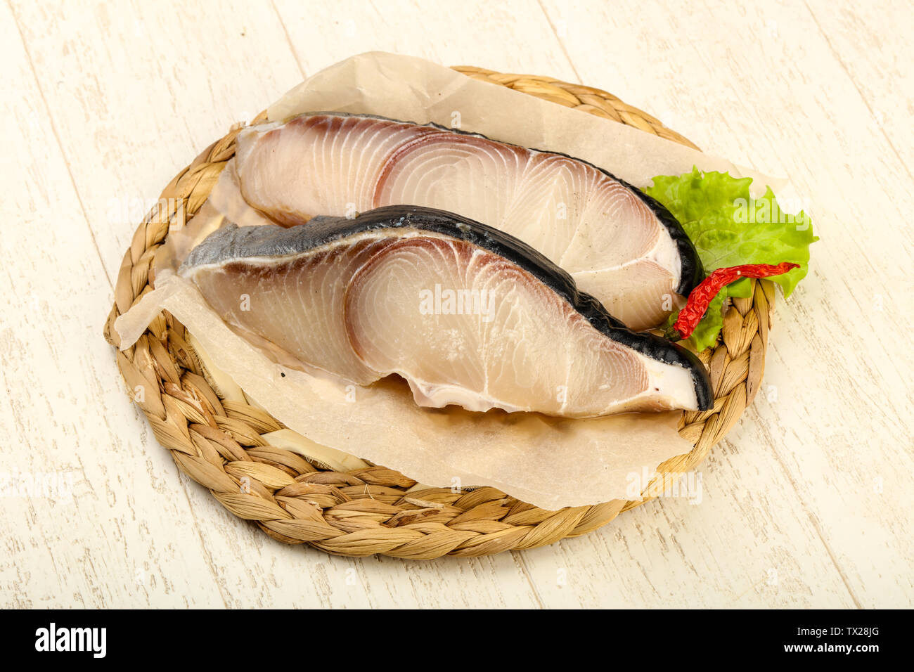 Raw juicy shark steak ready for grill Stock Photo - Alamy