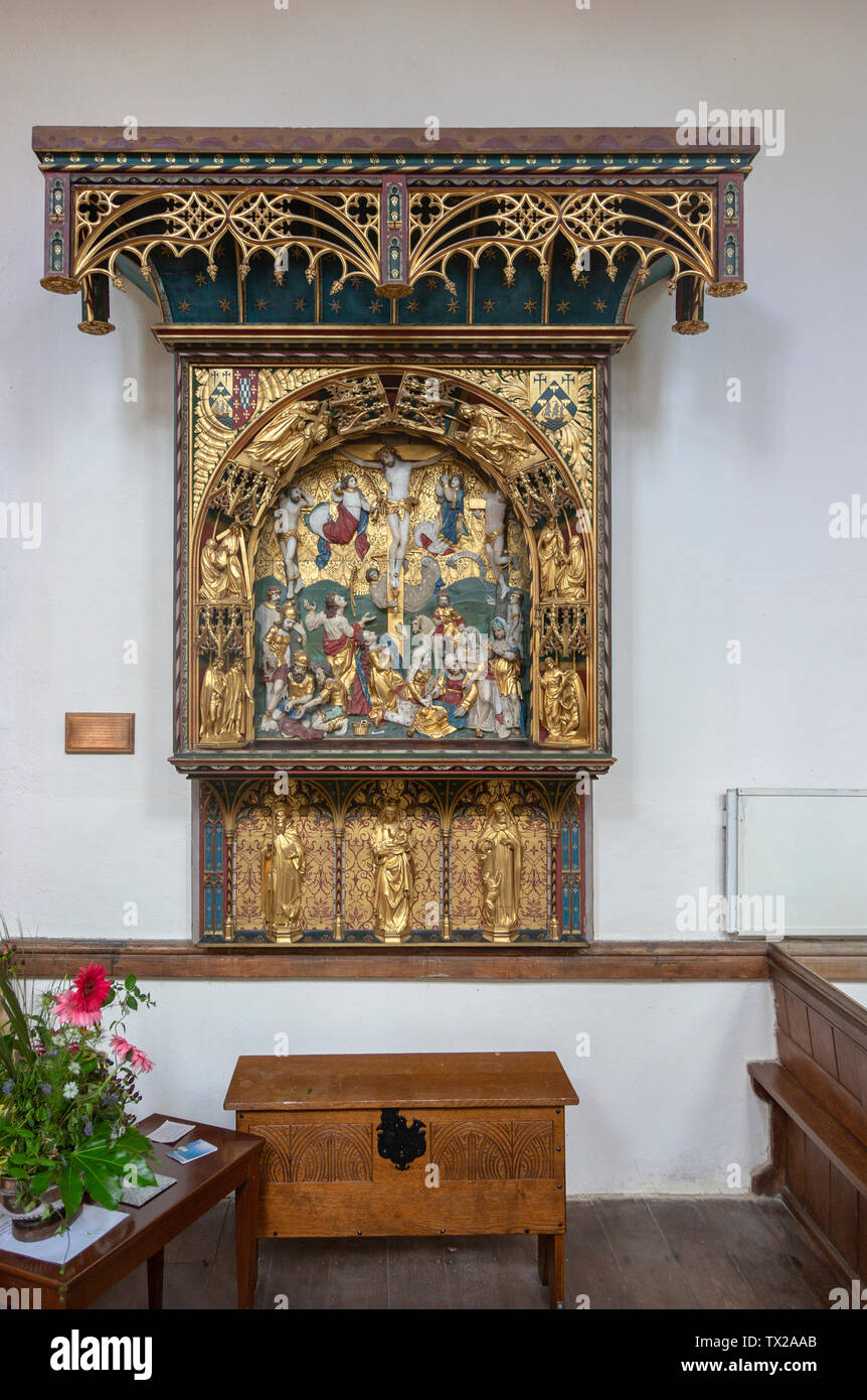 16th century Flemish reredos screen of Crucifixion, Cavendish church ...