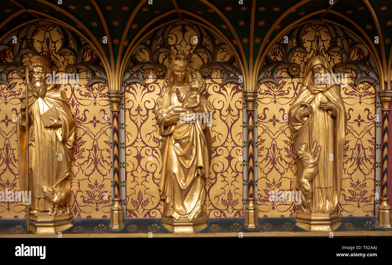 16th century Flemish reredos screen of Crucifixion, Cavendish church ...