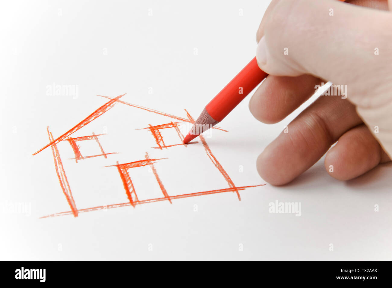 Hand drawing an house with a pencil on white sheet Stock Photo - Alamy