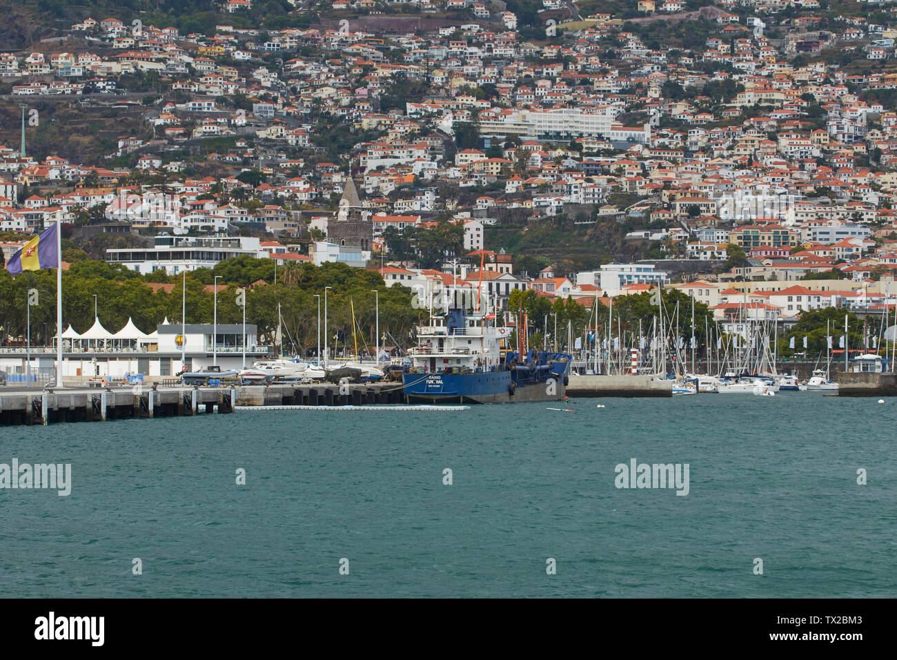 Funchal harbour landscape on the island of Madeira, Portugal, European ...