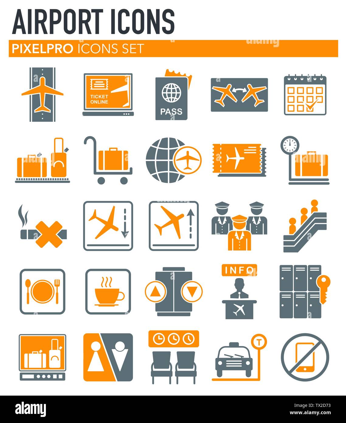 Airport related icons set on white background for graphic and web ...