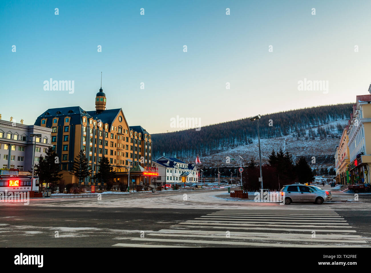Dawn in downtown Alshan Stock Photo - Alamy
