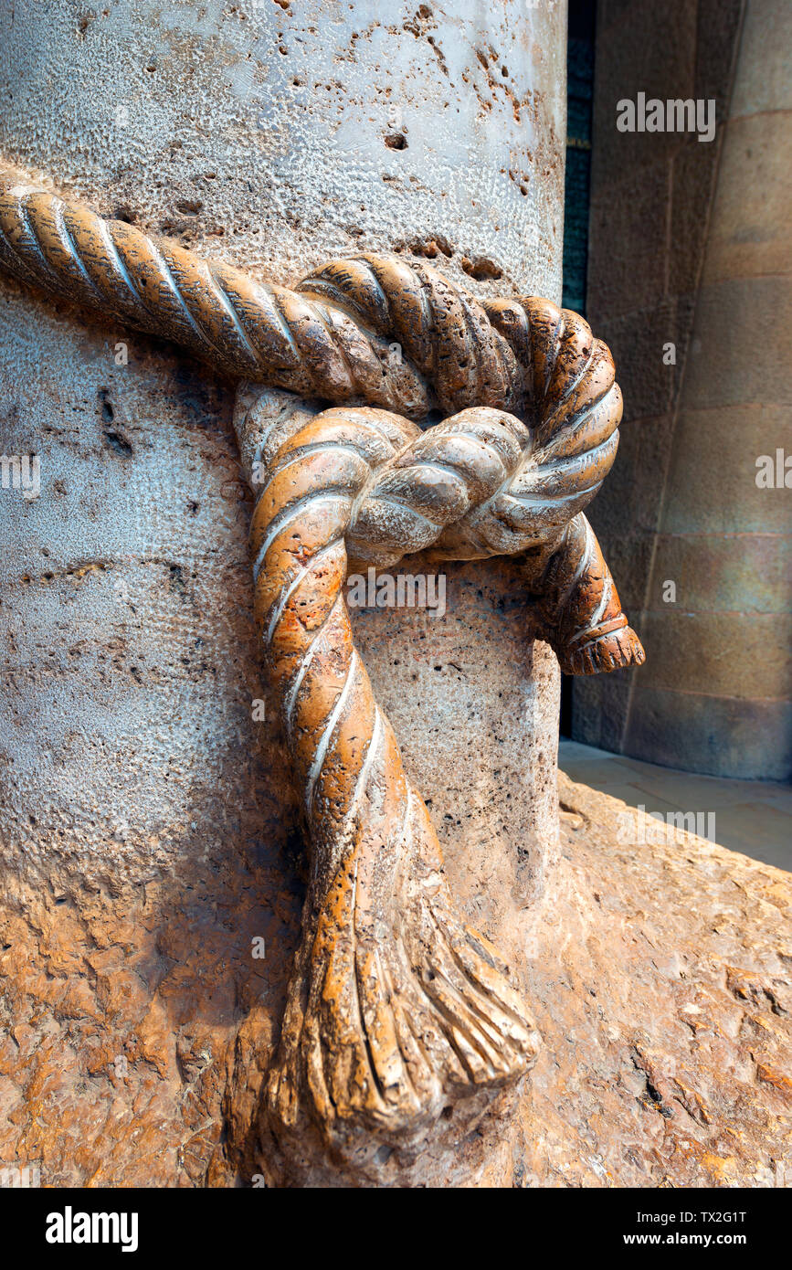 BARCELONA, SPAIN - JUNE 12, 2014: Detail of marble column with knotted ...