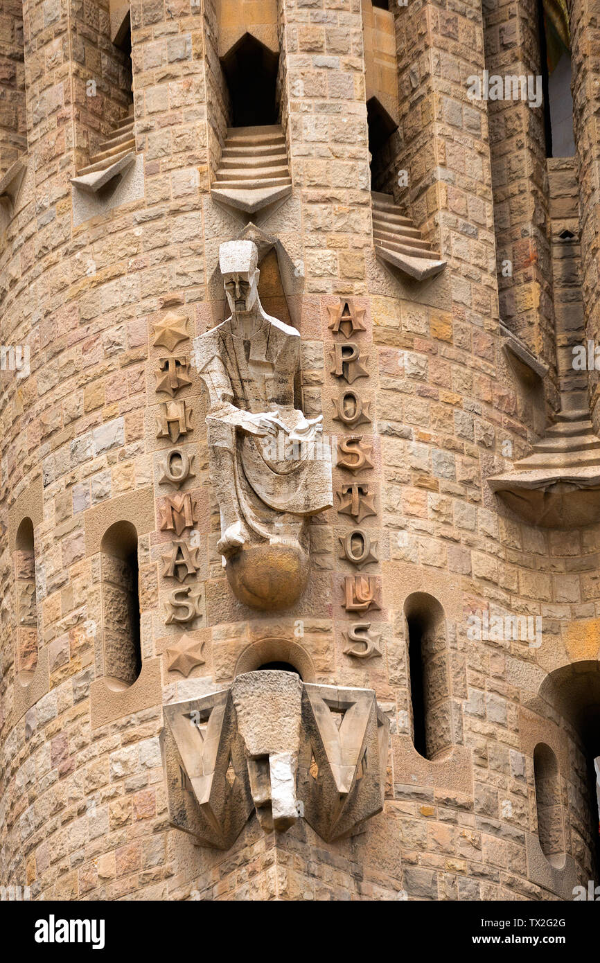 Detail of famous Catholic basilica of the Sagrada Familia in Barcelona ...