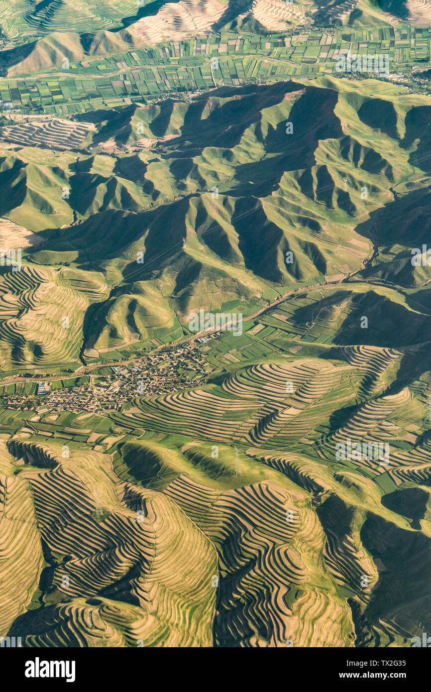 Aerial shot mountains, prairie roads Stock Photo - Alamy